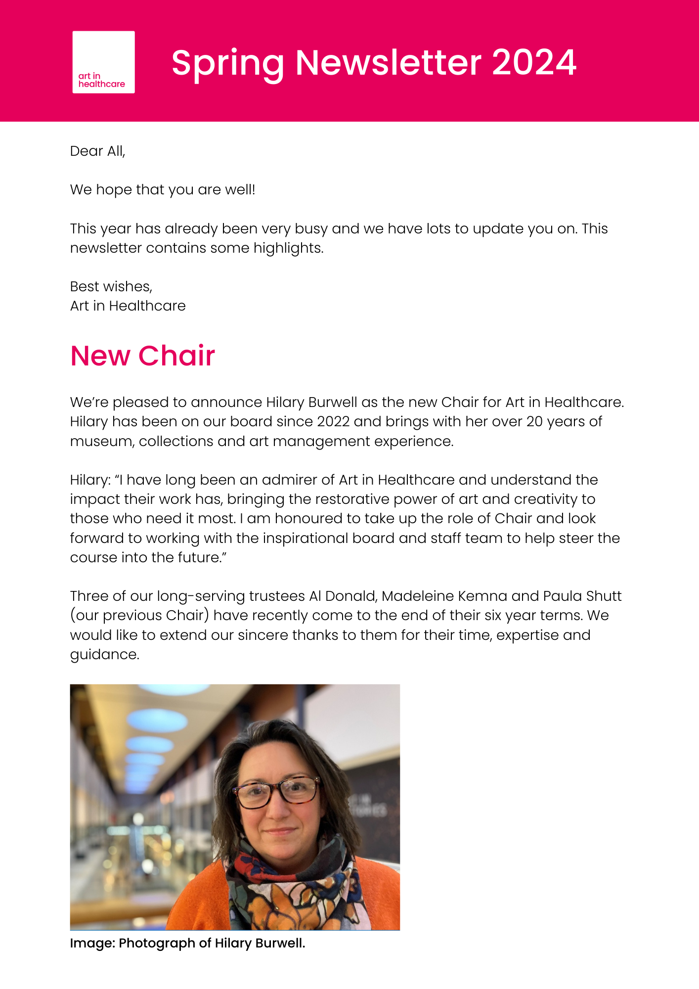 Spring Newsletter 2024 - Art in Healthcare