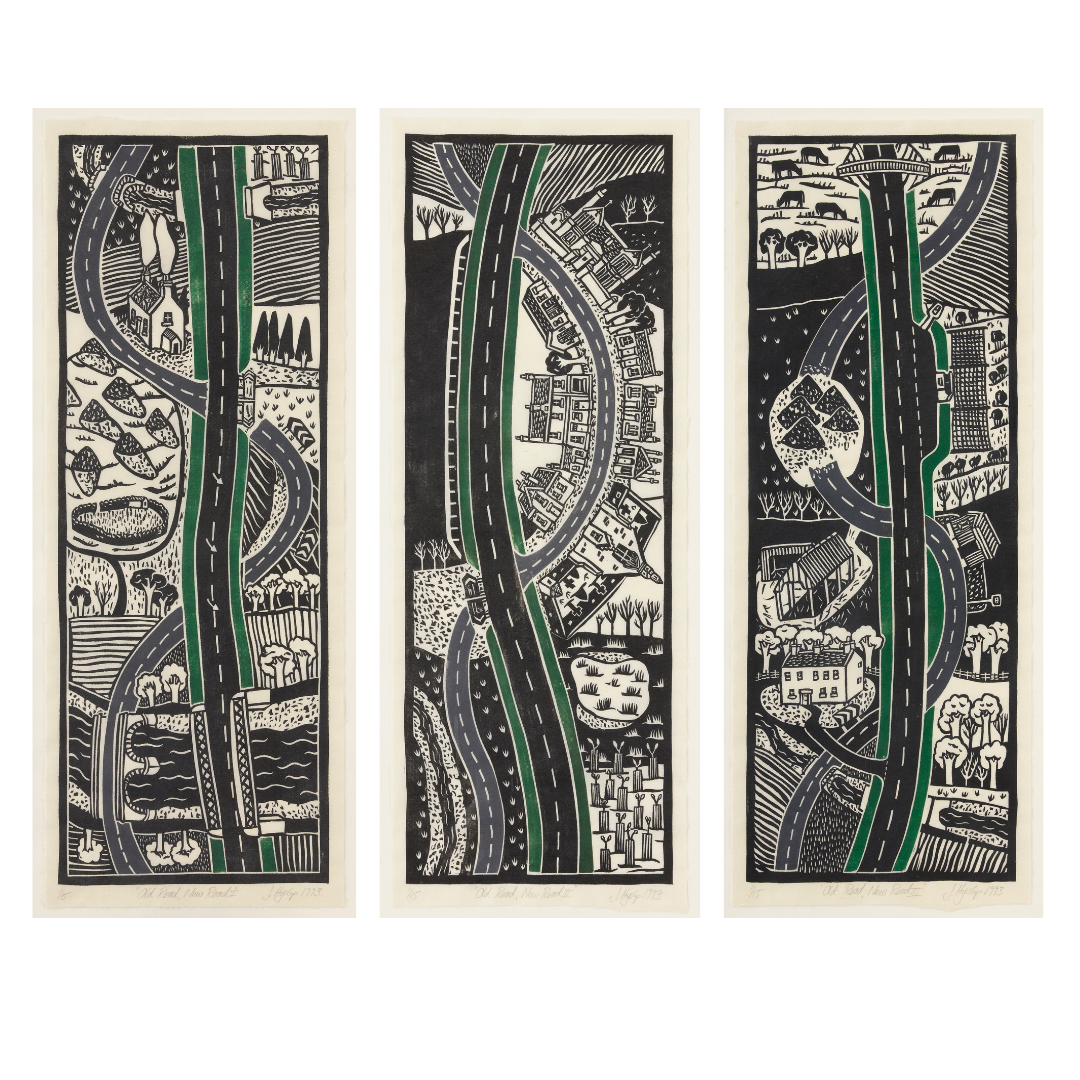 Jane Hyslop | Old Road, New Road, Linocut, 1993 - Art in Healthcare